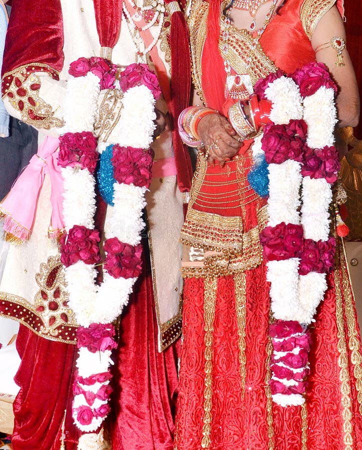 Bride and Groom at the Indian Wedding Garlands or Jaimala Ceremony ...
