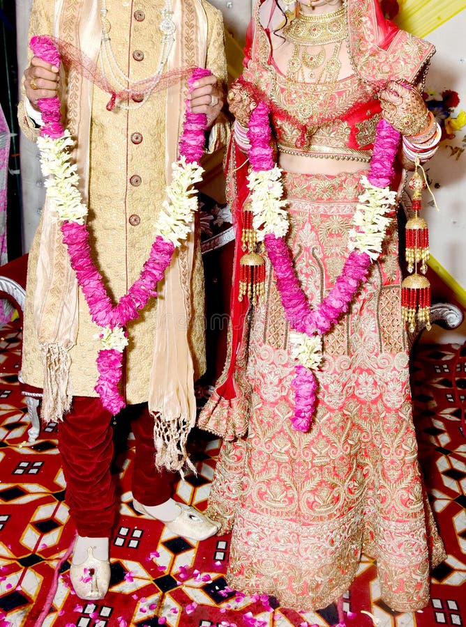 The Bride and Groom at the Indian Wedding Garlands Stock Image - Image ...