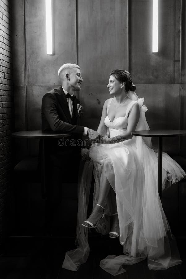 Bride and Groom Inside a Cocktail Bar Stock Photo - Image of bright ...