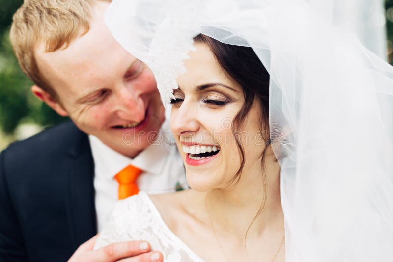 The Bride and Groom Laughing Stock Image - Image of ceremonial, beauty ...