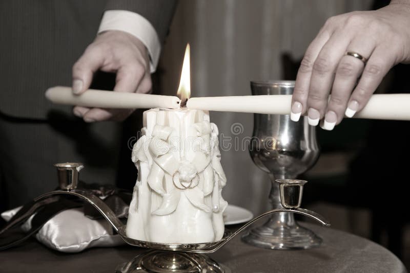 Bride and Groom Light the Wedding Candle at the Ceremony Stock Image ...