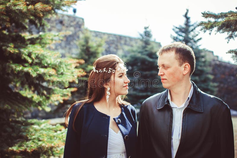 The Bride and Groom Next To the Tree Stock Image - Image of lovely ...