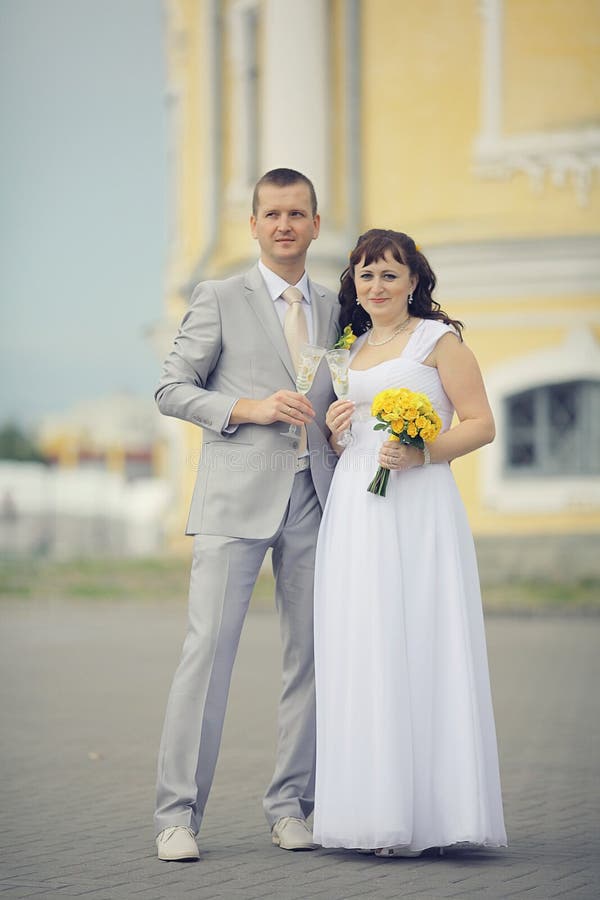 Bride with Groom in Old Town Stock Photo - Image of mansion, fashion ...