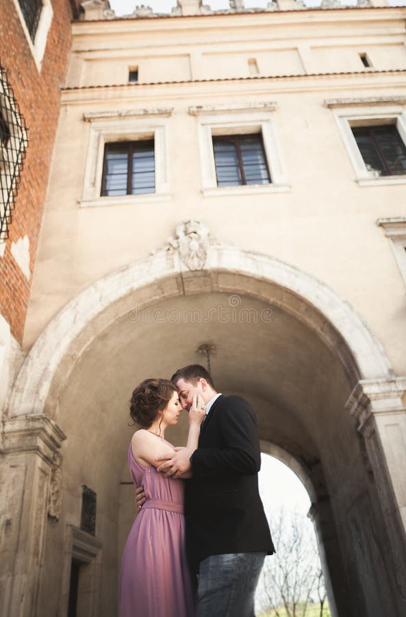Bride and Groom in an Old Town - Wedding Couple Stock Image - Image of ...