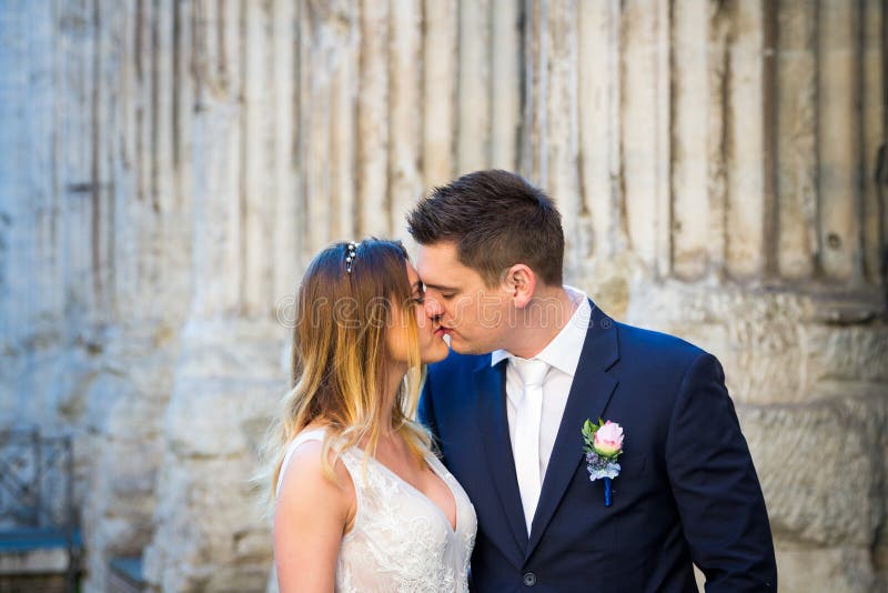 Bride and Groom Posing on the Old Streets of Rome, Italy Stock Image ...