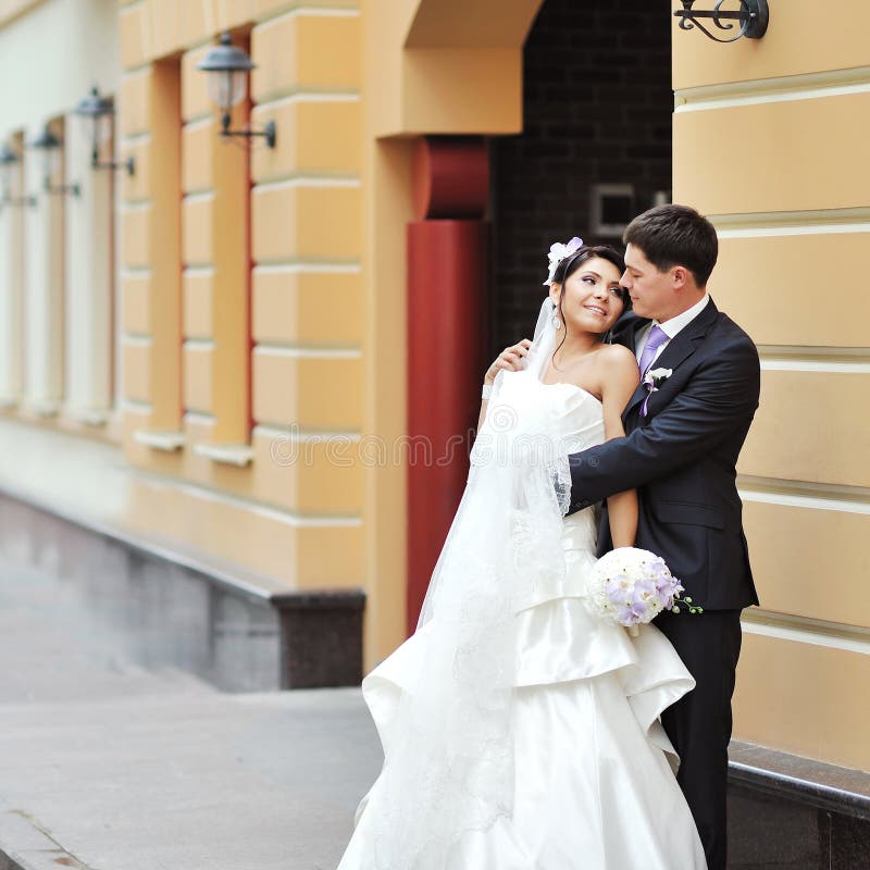 Bride and Groom Posing in an Old Town - Wedding Couple Stock Photo ...