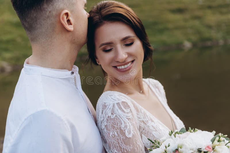Bride and Groom on a Romantic Moment Stock Photo - Image of love ...