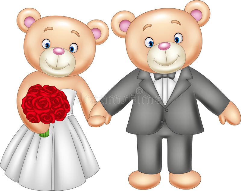 Bride and Groom Teddy Bears Getting Married Stock Vector - Illustration ...