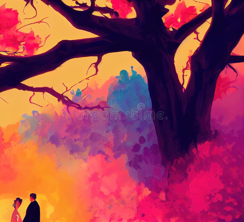 Bride and Groom Under a Abstract Colorful Tree, Ceremony, Ai Generated ...