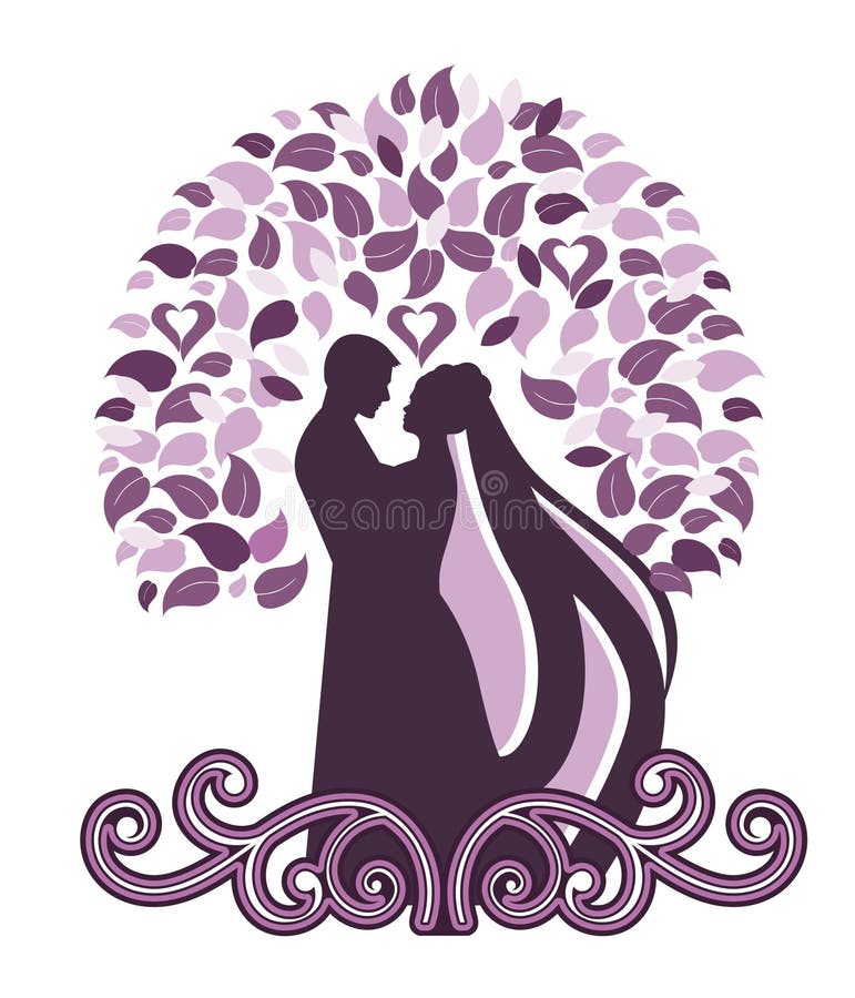 Bride and Groom on Wedding Bells Stock Vector - Illustration of bouquet ...