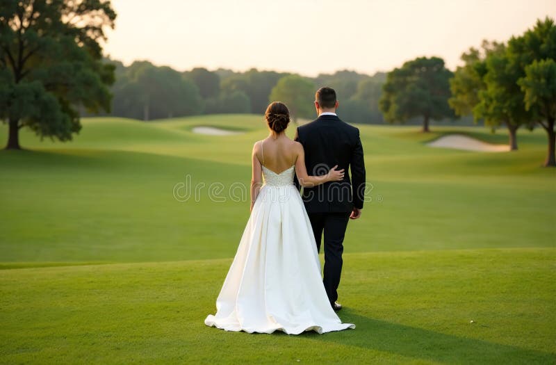 Bride Groom Walk Golf Course, Wedding Ceremony, Full Length View. AI ...