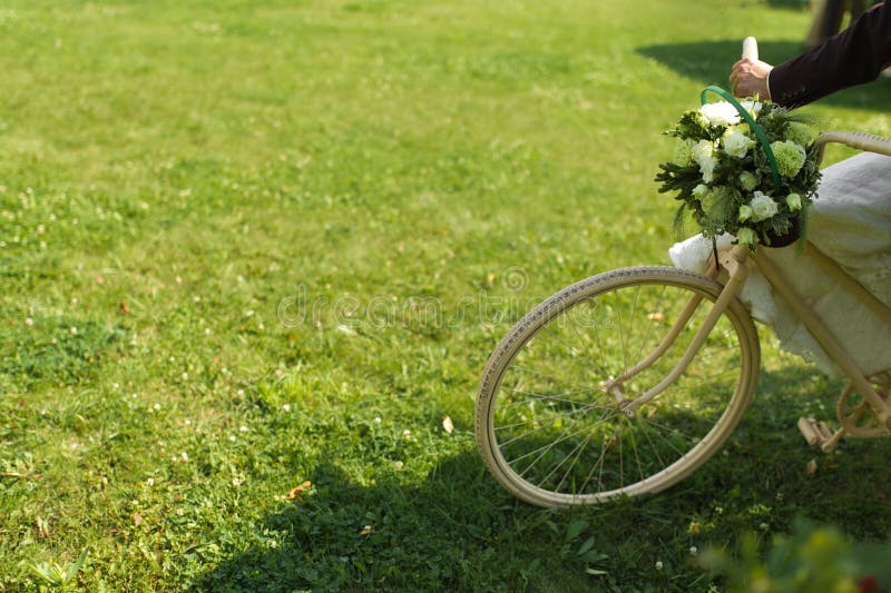 Bride and Groom with a White Wedding Bike Stock Image - Image of people ...