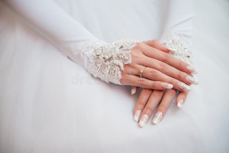 Bride hand with ring stock photo. Image of eternity, gloves - 68170412