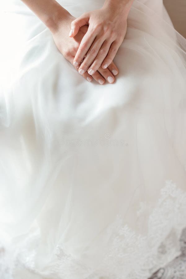 Bride Hands on Wedding Dress Stock Image - Image of celebration, love ...