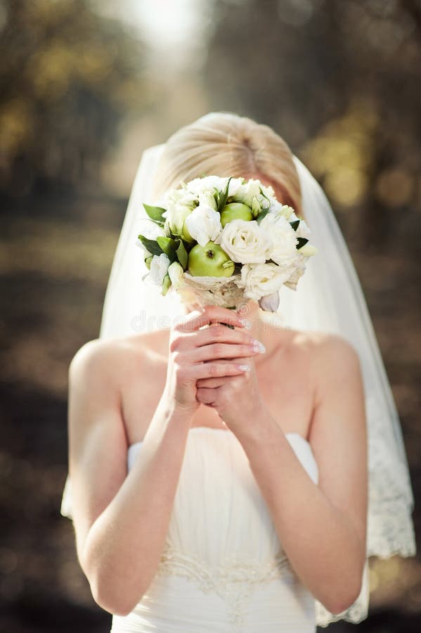 Bride Holding Big Wedding Bouquet on Wedding Ceremony Stock Image ...