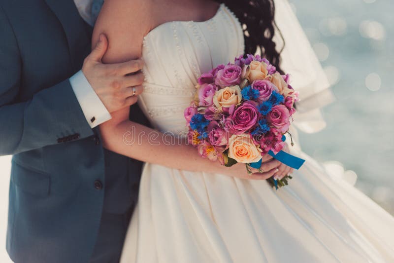 Bride Holding Big Wedding Bouquet on Wedding Ceremony Stock Image ...