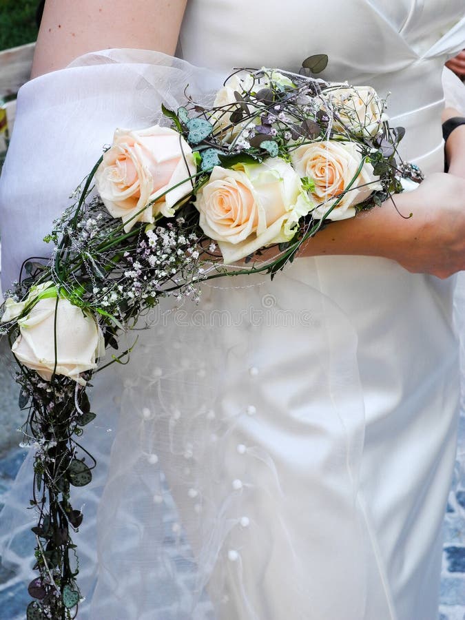 Bride Holding Beautiful Wedding Flowers Bouquet Stock Image - Image of ...