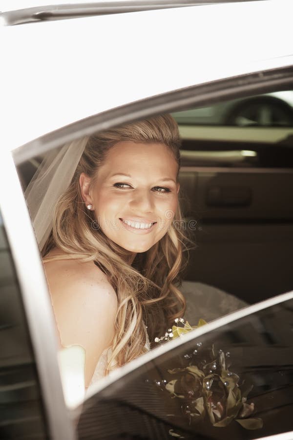 Bride in a limousine stock image. Image of wedding, relationship - 64169