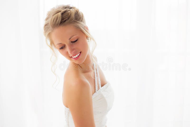 Bride Looking Over Her Shoulder Stock Photo - Image of beautiful ...