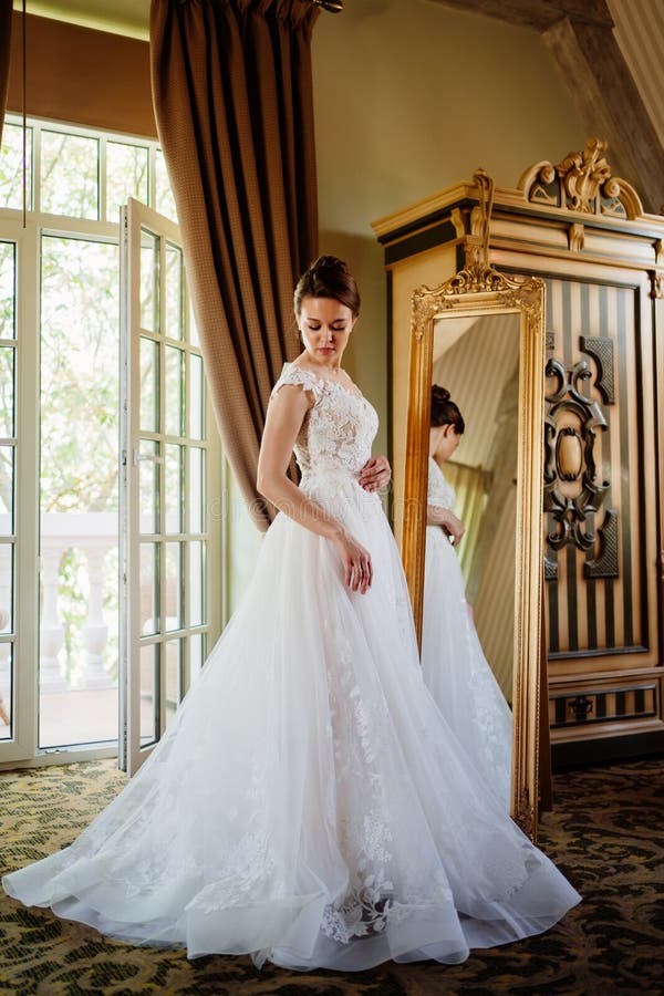 The Bride at the Mirror. Selective Focus Stock Image - Image of happy ...