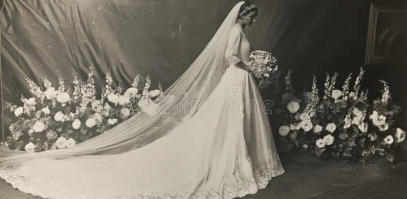 Bride Poses with Flowers, a Floral Romance and Timeless Elegance Stock ...