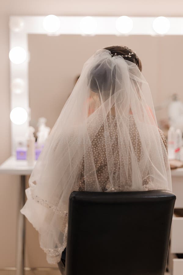 Bride Preparing for Wedding with Elegant Veil in Glamorous Makeup ...