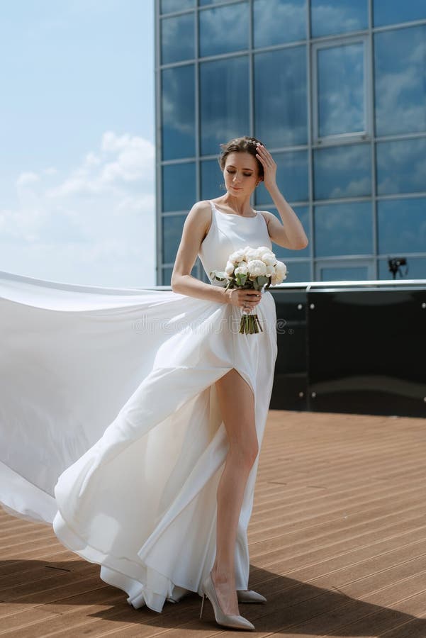 Bride the Roof of Skyscraper Stock Photo - Image of groom, newlyweds ...