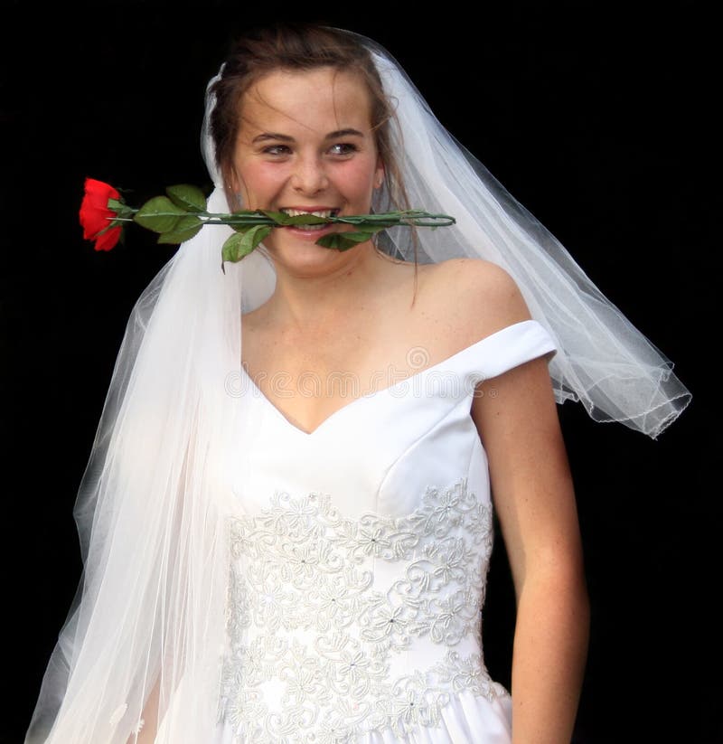 Bride with rose stock photo. Image of fall, brunette, adorable - 6888280