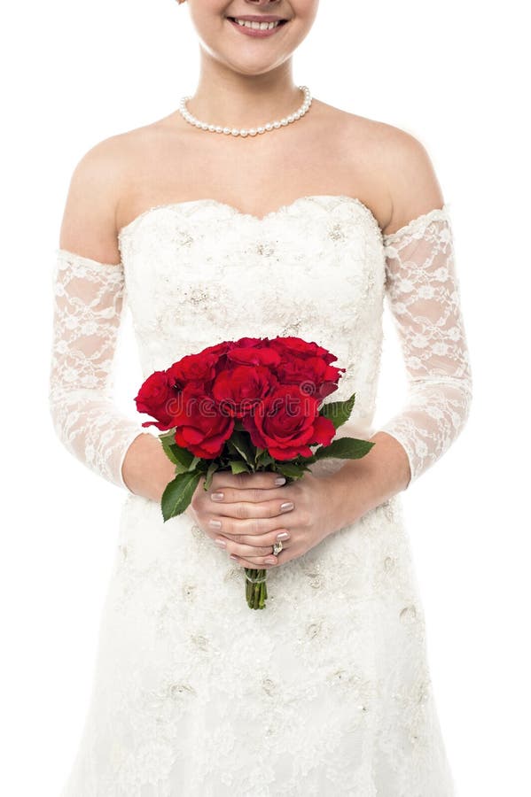 Bride with a rose bouquet stock image. Image of lovely - 36096955