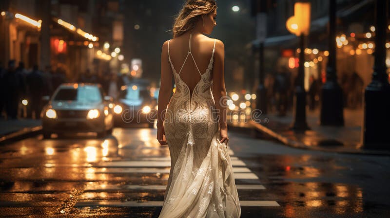 A Bride S Graceful Pose Under the Night Sky. Generative AI Stock ...