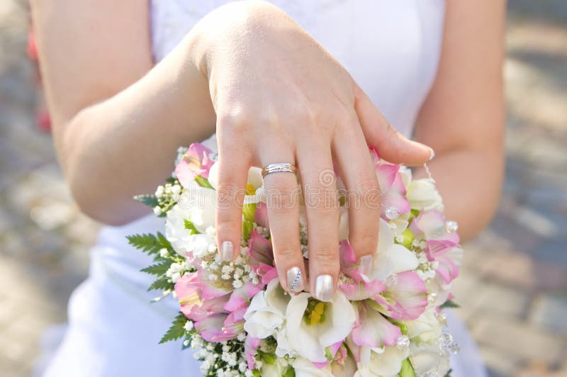 Bride s hand with a ring stock photo. Image of silver - 1962926