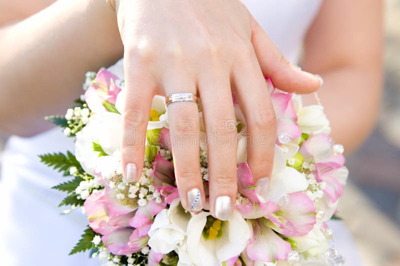 Bride S Hand with a Ring on a Bouquet Closeup Stock Image - Image of ...