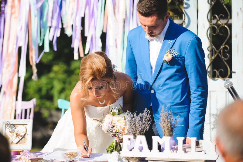 Bride Signing Certificate stock photo. Image of decor - 87964072