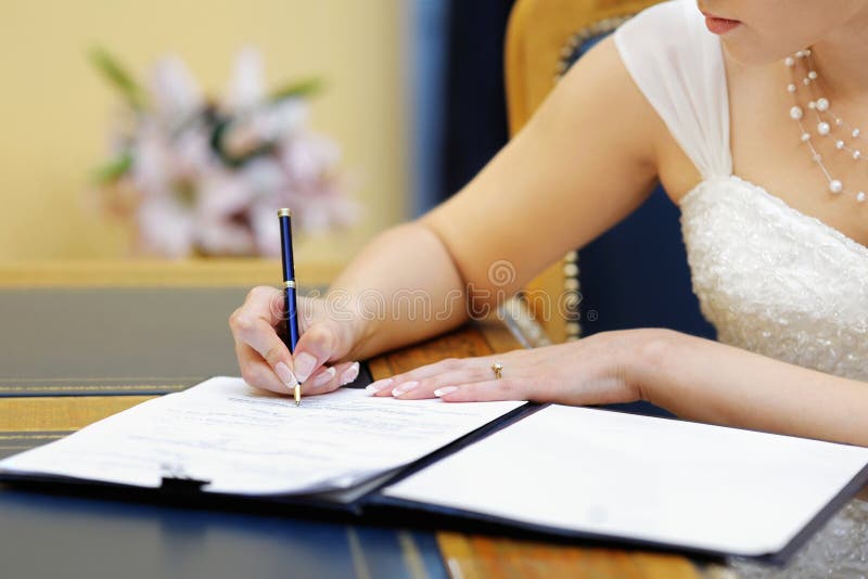 Bride Signing Marriage License Stock Photo - Image of hand, contract ...