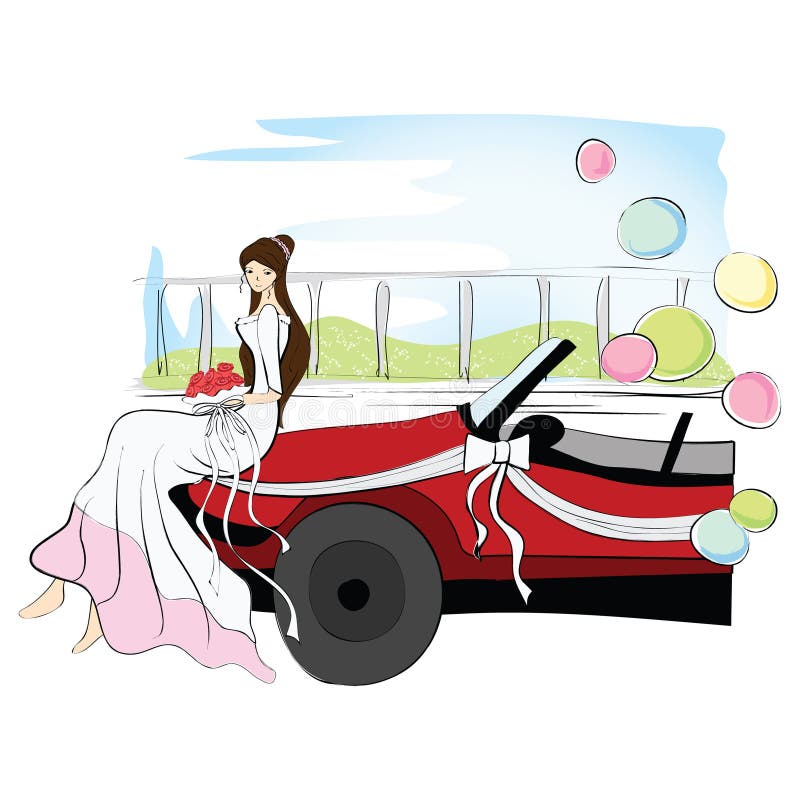 Bride Sitting on Car. Vector Illustration Decorative Design Stock ...