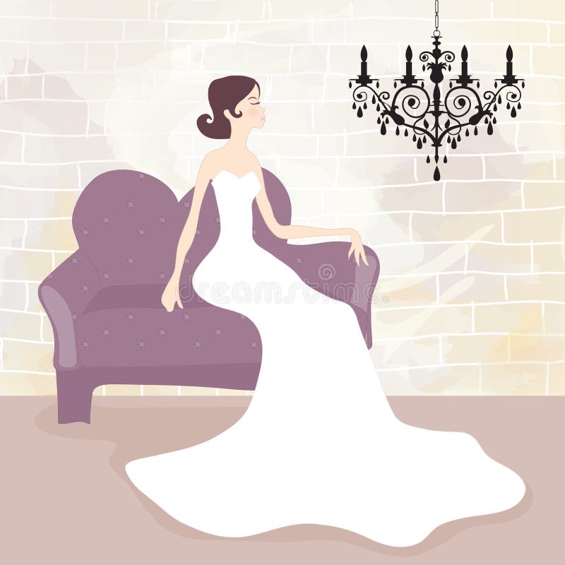 Bride Sitting on Sofa. Vector Illustration Decorative Design Stock ...