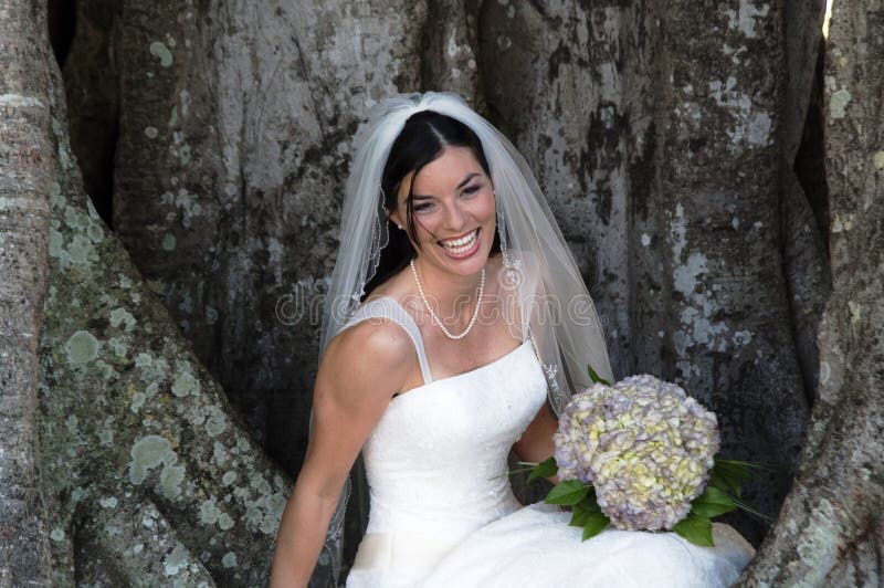 Bride Sitting on a Tree Branch Stock Photo - Image of autumn, face ...
