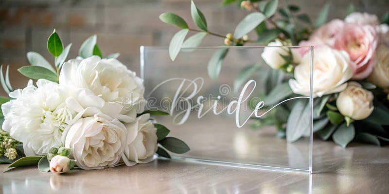 Bride Text on Elegant Acrylic Board Stock Photo - Image of greenery ...