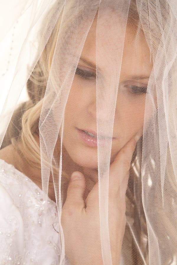 Bride with Veil Over Face Close Look Down Stock Image - Image of lace ...