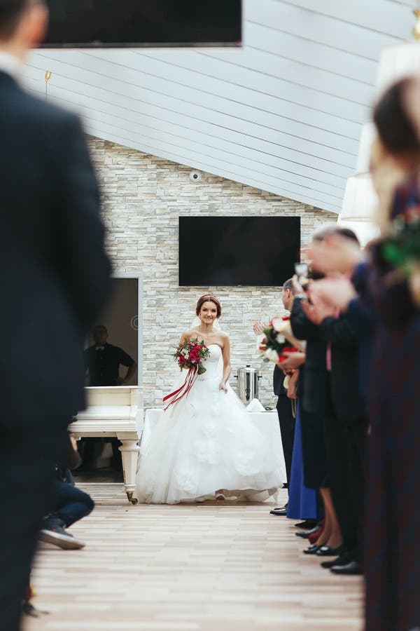 Bride Walk between the Guests in the Hall Stock Photo - Image of ...