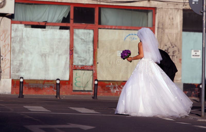 Bride Walking on the Beach, Back Side Stock Photo - Image of alley ...