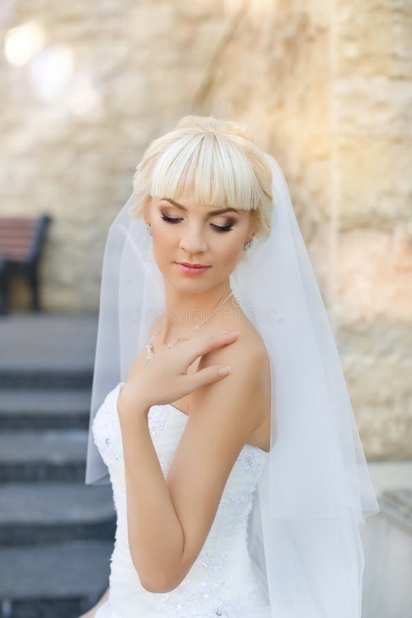 Bride Walking on the Wedding Day Stock Photo - Image of beautiful, gown ...