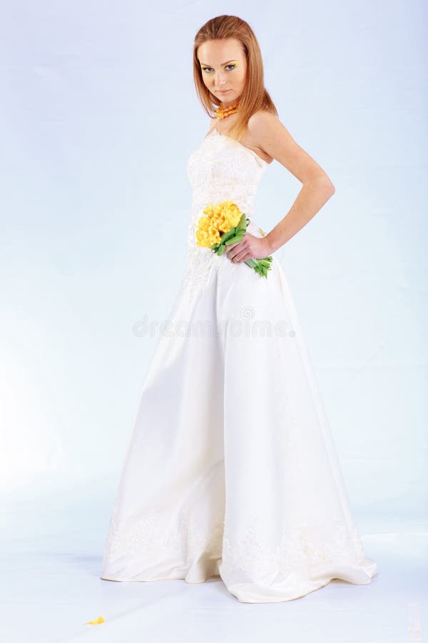 Bride Wearing Wedding Dress Stock Image - Image of caucasian, gorgeous ...
