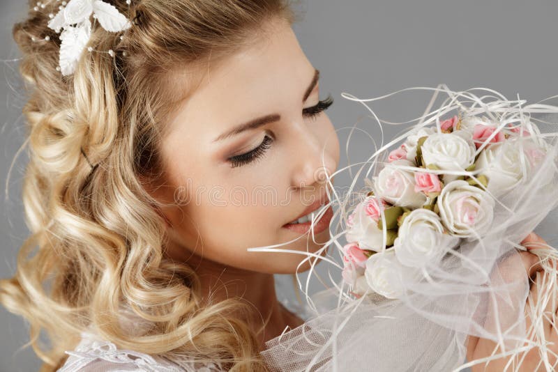 Bride with wedding bouquet stock photo. Image of feminine - 26419234