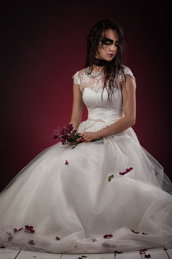 Bride in a Wedding Dress with a Black Gothic Makeup Stock Image - Image ...
