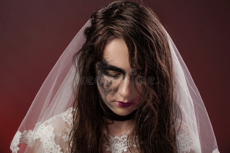 Bride in a Wedding Dress with a Black Gothic Makeup Stock Image - Image ...