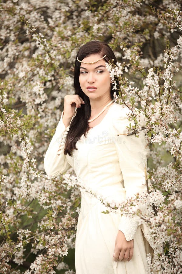 Bride Wedding Dress in Forest Vintage White Tree Stock Image - Image of ...