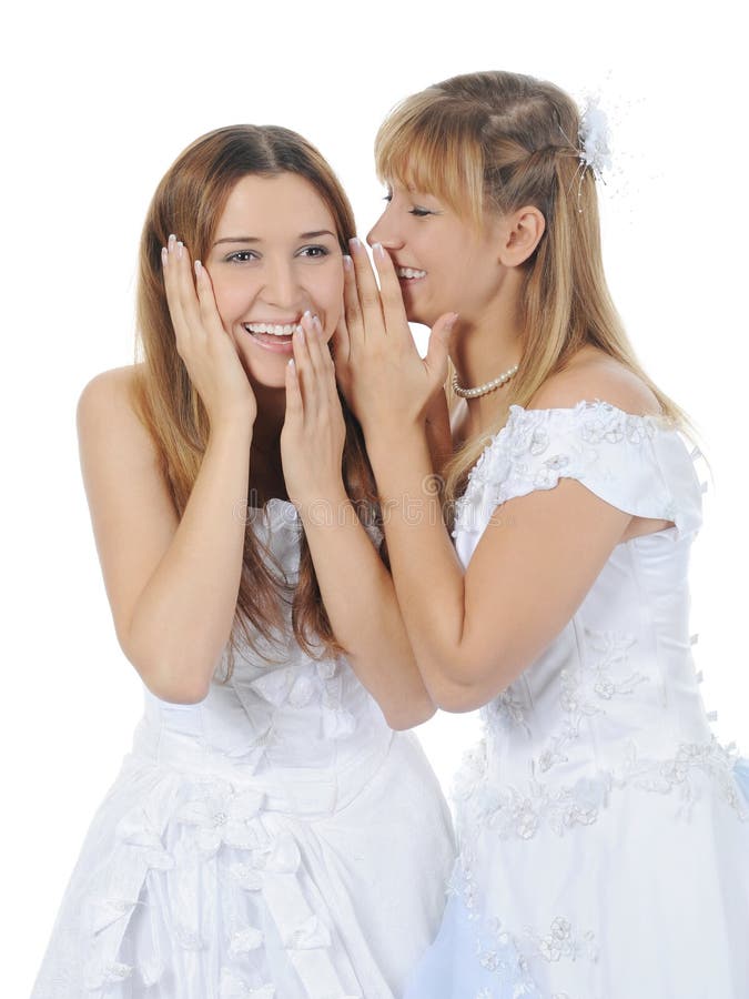 The Bride and Her Friend are Holding Wedding Bouquets of White Roses ...