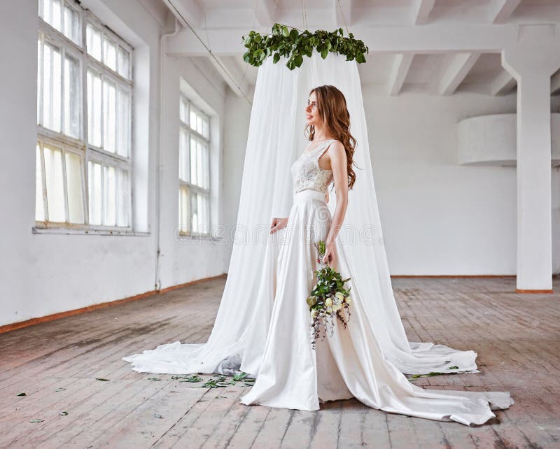 Bride in a White Tent in a Loft Studio Stock Photo - Image of elegant ...