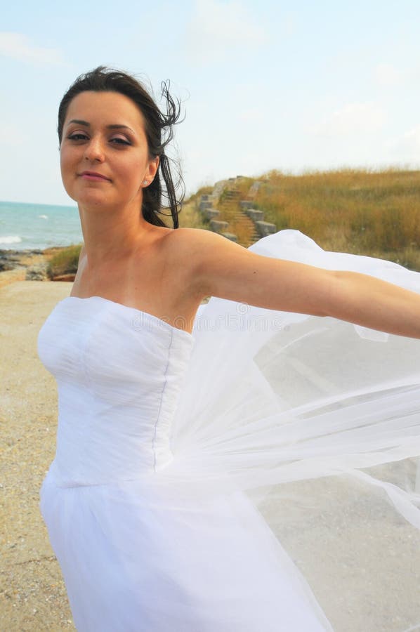 Caribbean Beach Wedding - Bride Posing Stock Photo - Image of beach ...